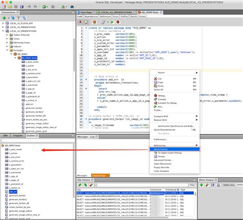 SQL Developer Quick Outline With SQL Statements APEX AT WORK By