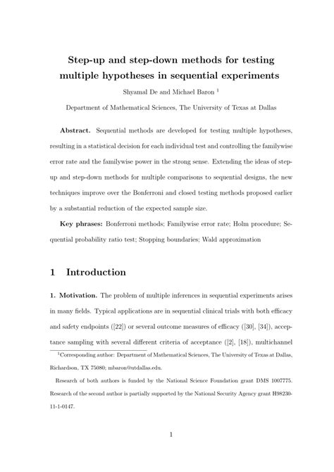 pdf step up and step down methods for testing multiple hypotheses in sequential experiments