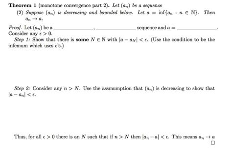 solved theorem 1 monotone convergence part 2 let an be