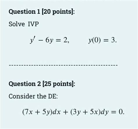 solved question 1 20 points] solve ivp y 6y 2 y 0