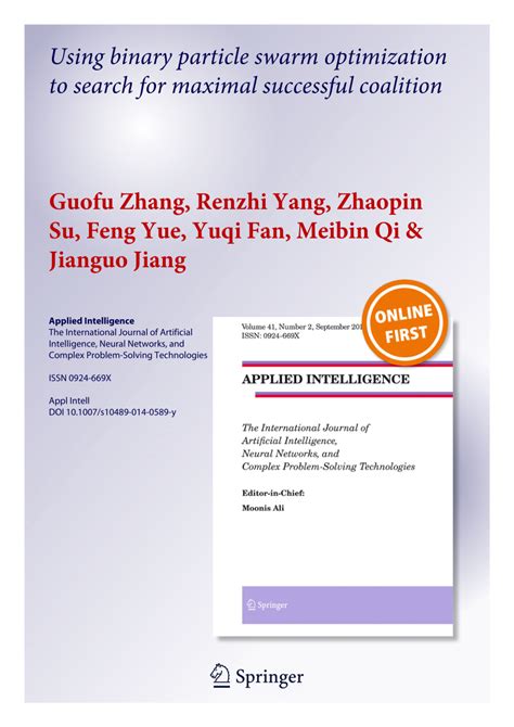 pdf using binary particle swarm optimization to search for maximal successful coalition