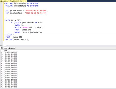 Listing All Time Between Two Dates In SQL Server MSSQL Query