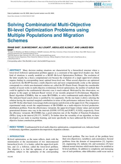 pdf solving combinatorial multi objective bi level optimization problems using multiple