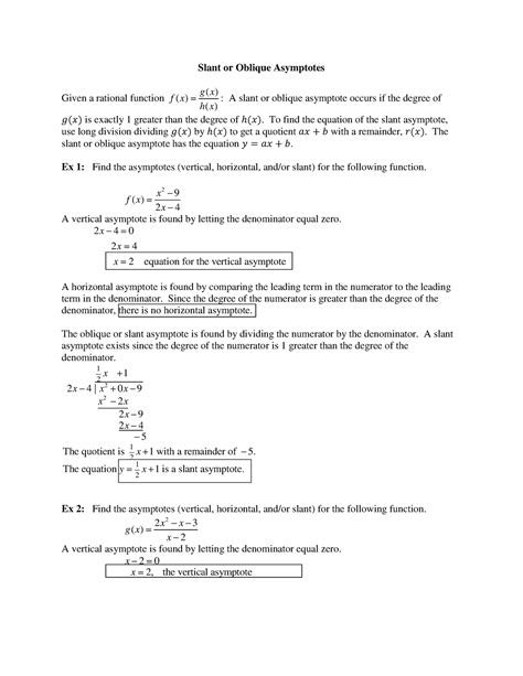 slant asymptotes slant or oblique asymptotes given a rational function g x f x h x