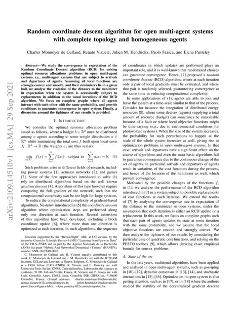 random coordinate descent algorithm for open multi agent systems with complete topology and