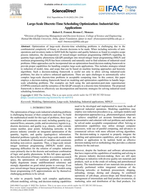 pdf large scale discrete time scheduling optimization industrial size applications