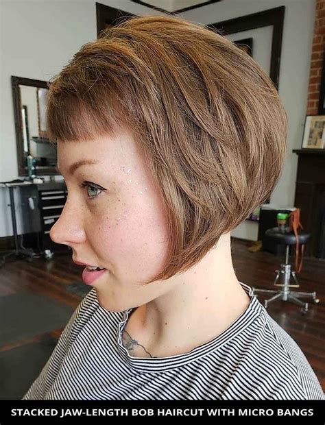 Try Wearing This Beautiful Stacked Jaw Length Bob Haircut With Micro Bangs If You Need A Fresh