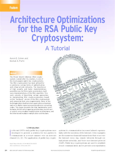 pdf architecture optimizations for the rsa public key cryptosystem a tutorial aaron cohen