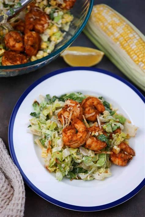 Blackened Shrimp Caesar Salad With Corn Cooked By Julie