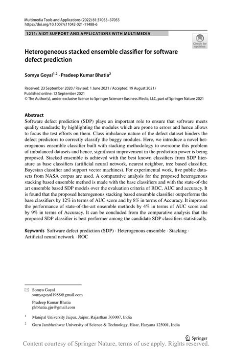 heterogeneous stacked ensemble classifier for software defect prediction request pdf