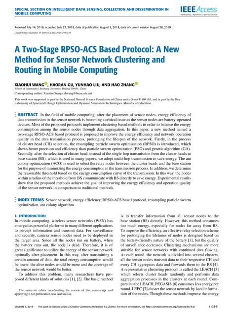 pdf a two stage rpso acs based protocol a new method for sensor network clustering and