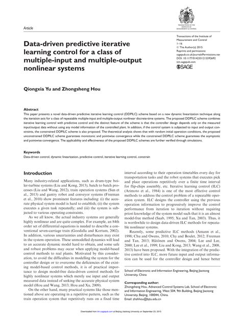 pdf data driven predictive iterative learning control for a class of multiple input and