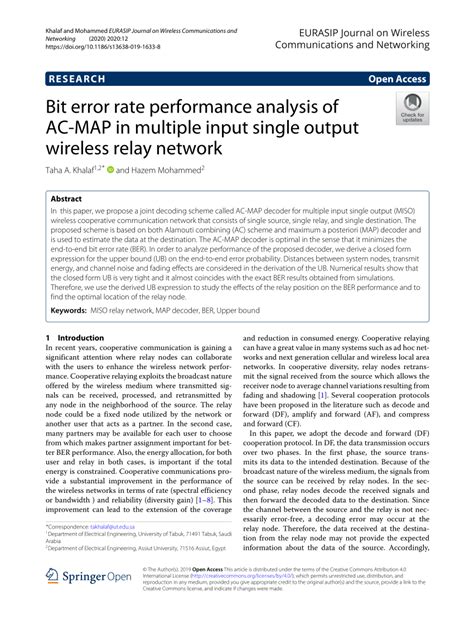 pdf bit error rate performance analysis of ac map in multiple input single output wireless
