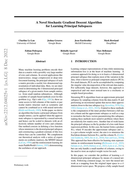 pdf a novel stochastic gradient descent algorithm for learning principal subspaces