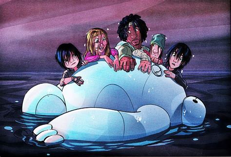 Hiro Hamada And His Friends Fred Wasabi Honey Lemon And Gogo Tomago Floated To Safety With