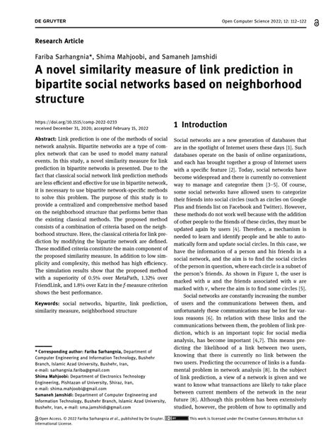 pdf a novel similarity measure of link prediction in bipartite social networks based on