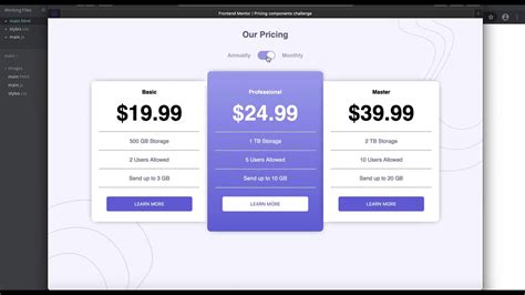pricing component with toggle frontend mentor challenge html css javascript youtube