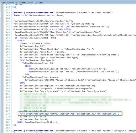 Event Request Codeunit 950 Function CopyPrevTimeSheetLines Issue