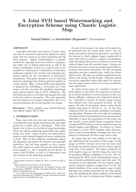 pdf a joint svd based watermarking and encryption scheme using chaotic logistic map