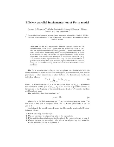 pdf efficient parallel implementation of potts model