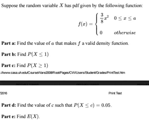 solved suppose the random variable x has pdf given by the