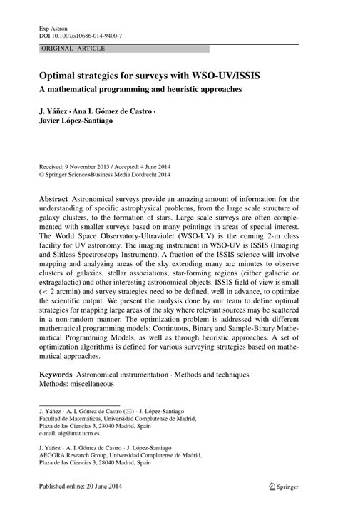 pdf optimal strategies for surveys with wso uv issis a mathematical programming and heuristic