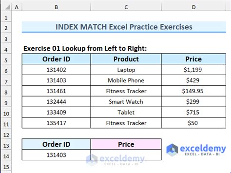 excel practice and exercises with index match formula