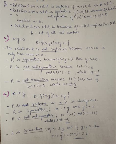 determine whether the relation r on the set of all real numbers is reflexive symmetric