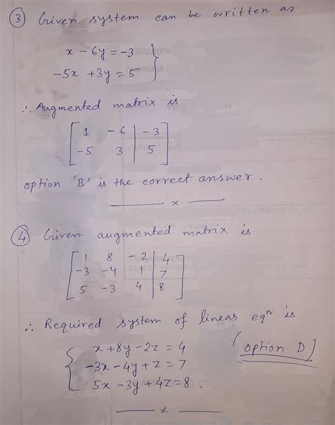 [solved] write the augmented matrix for the system of linear equations course hero