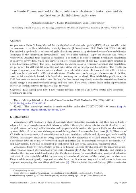 pdf a finite volume method for the simulation of elastoviscoplastic flows and its application