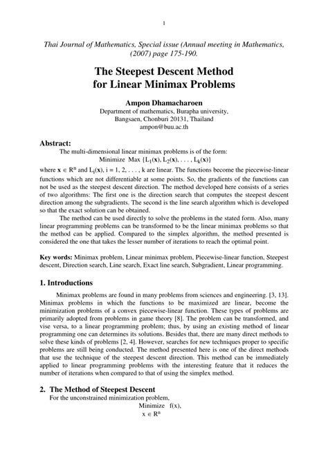 pdf the steepest descent method for linear minimax problems