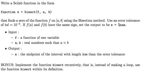 solved write a scilab function in the form function x