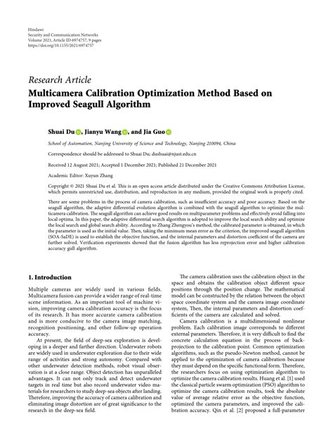 pdf multicamera calibration optimization method based on improved