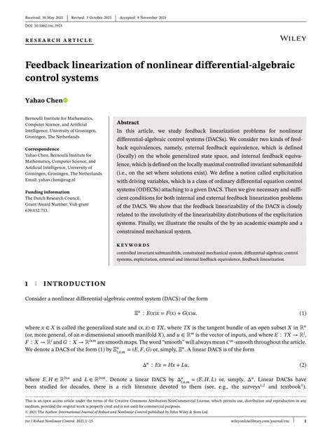pdf feedback linearization of nonlinear differential‐algebraic control systems