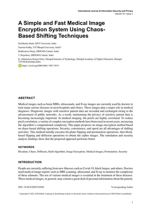a simple and fast medical image encryption system using chaos based shifting techniques