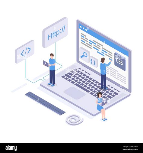 software development vector isometric illustration programming and coding technologies website