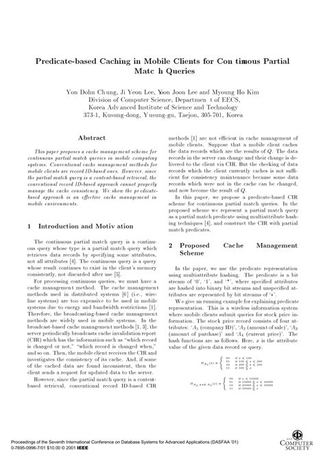 pdf predicate based caching in mobile clients for continuous partial match queries