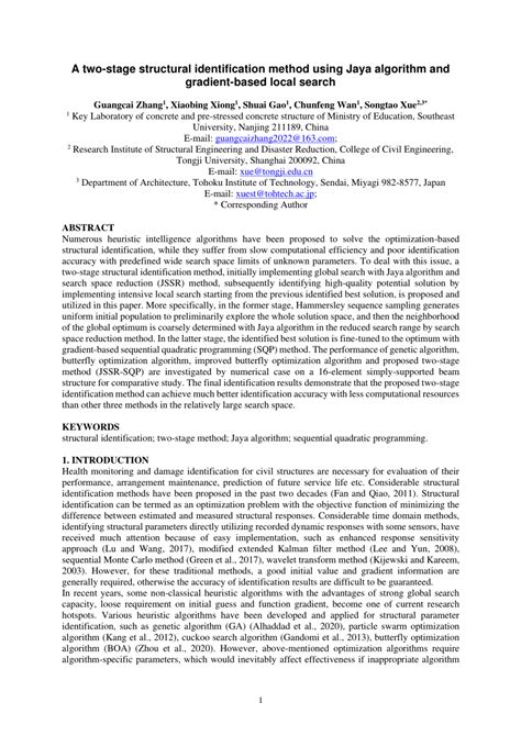 pdf a two stage structural identification method using jaya algorithm and gradient based local