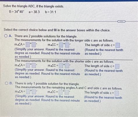 [solved] solve the triangle abc if the triangle exists b