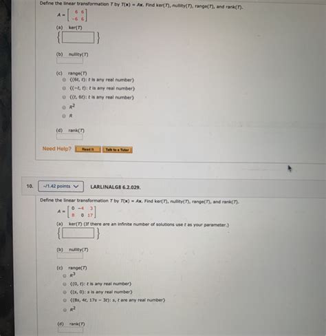 solved define the linear transformation t by t x ax a