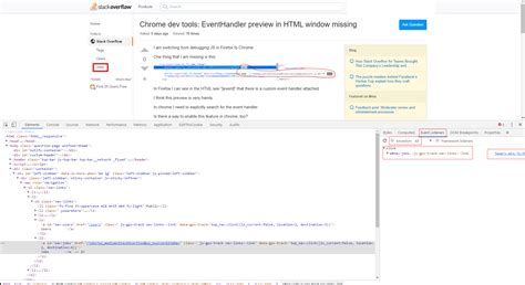 javascript chrome dev tools how to see attached event listeners for an html element stack