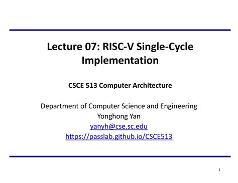pdf lecture 07 risc v single cycle implementation · slides for general risc isa