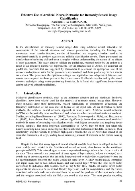 pdf effective use of artificial neural networks for remotely sensed image classification