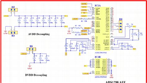 ECG Acquisition Circuit Schematic Diagram Using ADS1298 Analog