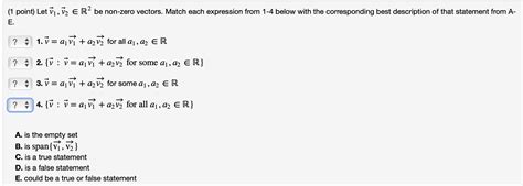 solved 1 point let v1 v2 e r2 be non zero vectors match