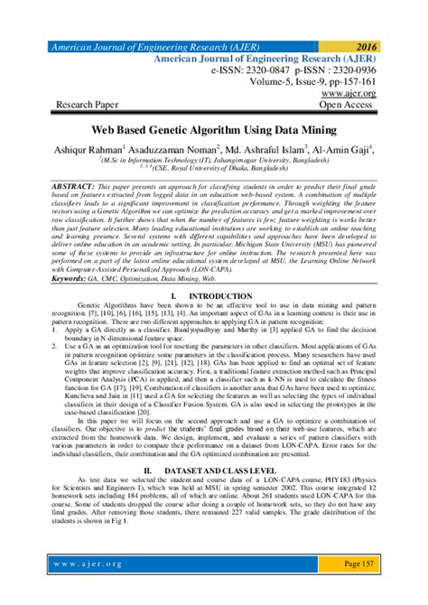 pdf web based genetic algorithm using data mining ajer research