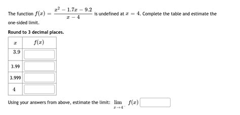 solved the function f x x−4x2−1 4x−10 4 is undefined at
