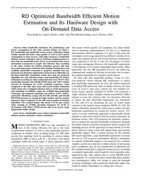 pdf rd optimized bandwidth efficient motion estimation and its hardware design with on demand