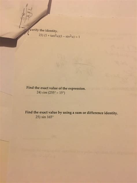 solved verify the identity 23 1 tan2u 1 sin2u 1 find