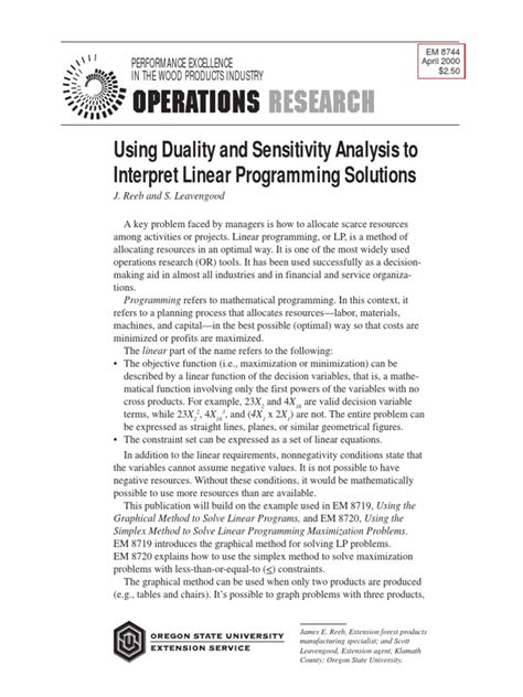 using duality and sensitivity analysis to interpret linear programming solutions download free